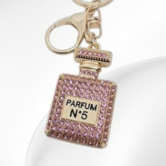 Accessories | Nwot Beautiful Pink Crystals With Gold Perfume Bottle Key ...